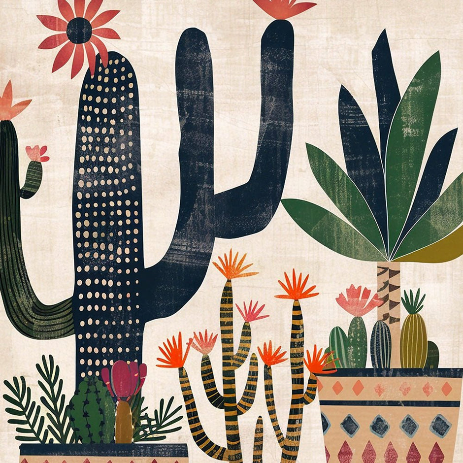 Folk Art Cactus Trio - Floral Framed Print by doingly | Art Prints